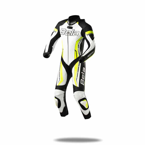 Bela Rocket Kids Motorcycle Racing 1 Piece Leather Suit (White/Black ...