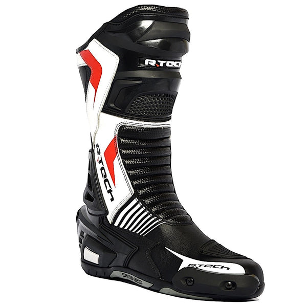 R-Tech Road Racer WaterProof Motorcycle Racing Leather Boots - Black/W