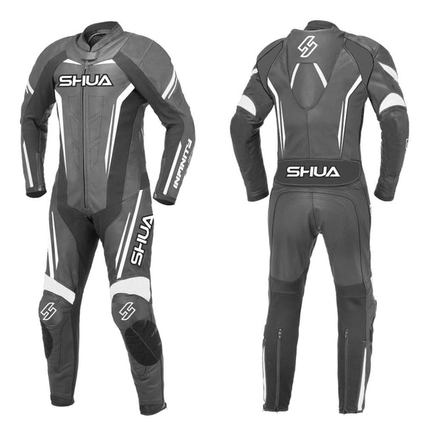 Shua Infinity 1pc Motorcycle Buffalo Leather Suit (Black/White)